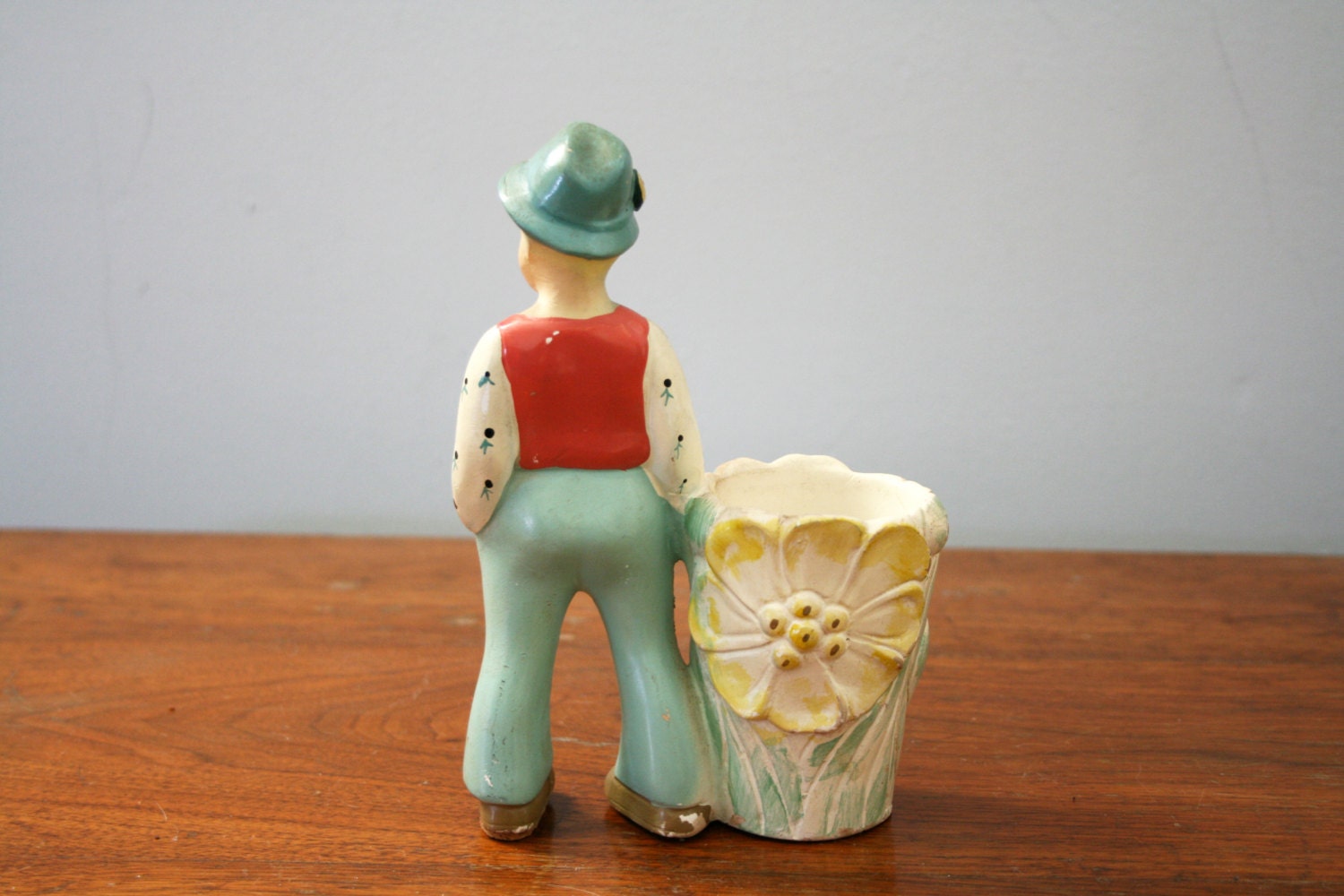 Vintage 40s Sweet Little Boy Wearing Vest & Floral Pot Vase | Etsy