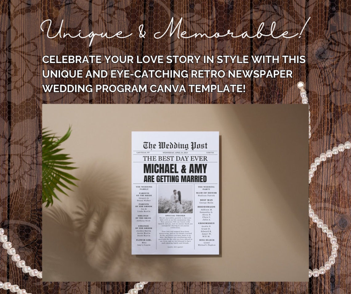 Retro Newspaper Wedding Program Canva Template the Best Day Ever - Etsy