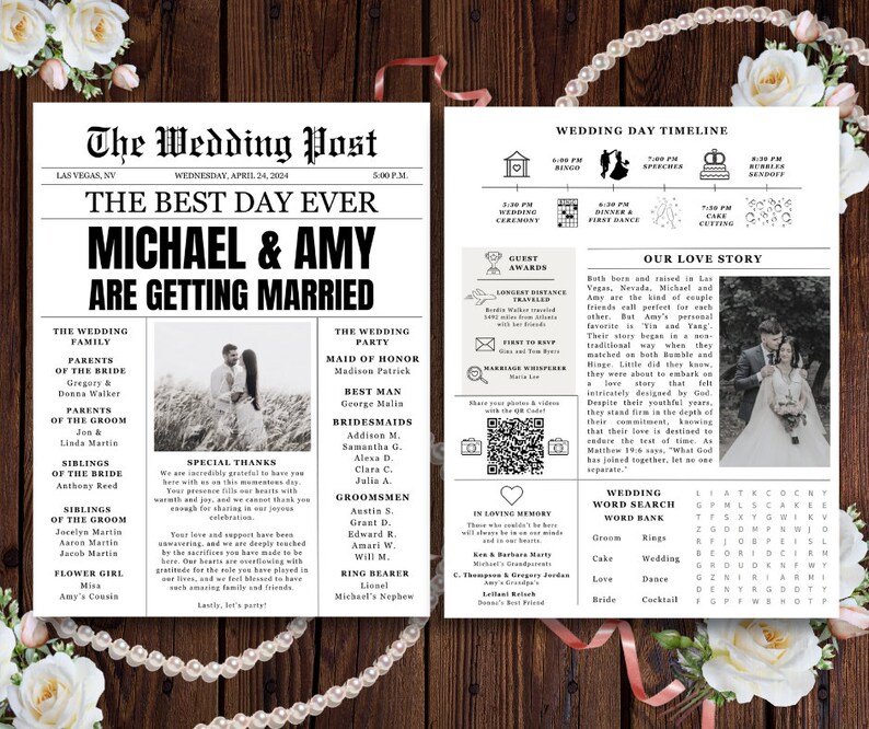 Retro Newspaper Wedding Program Canva Template - "the Best Day Ever" - Etsy