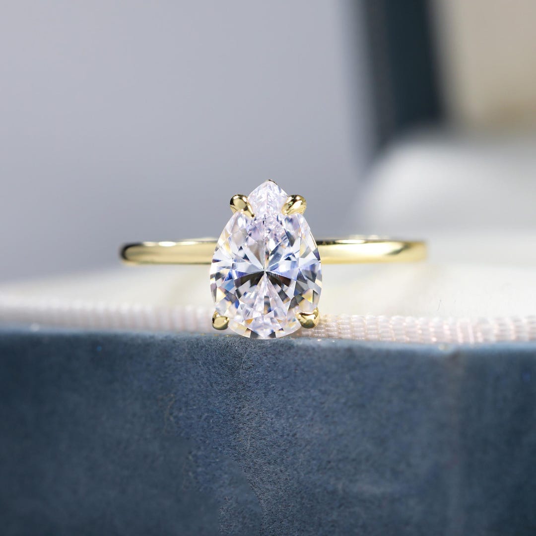 Fake Pear Cut Engagement Ring, Wedding Prong Ring, Solitaire Simulated ...