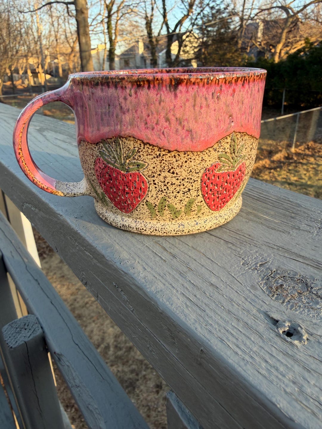 Pink Strawberries Mug - Etsy