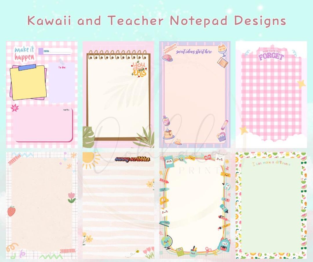 Notepad Templates Design / Teacher Gift / Kawaii Inspired ...