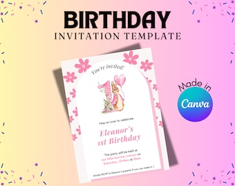First Birthday Invitation Template Flopsy Bunny Birthday Party First ...