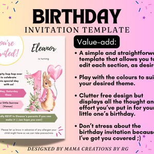 First Birthday Invitation Template | Flopsy Bunny Birthday Party ...