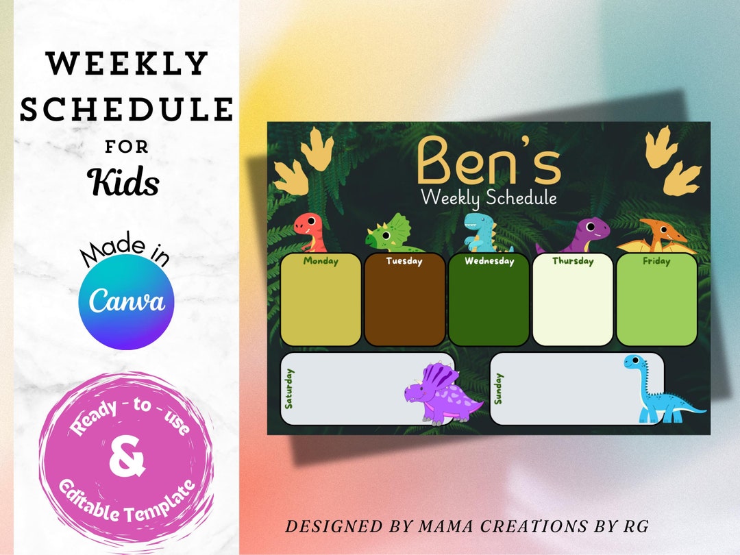 Kids Weekly Schedule | Dinosaur Weekly Schedule | Printable Weekly ...