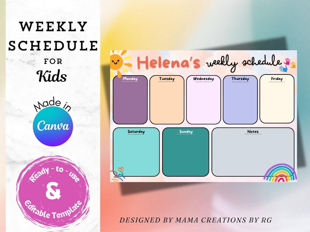 Kids Weekly Schedule | Colourful Pastel Weekly Schedule | Printable ...