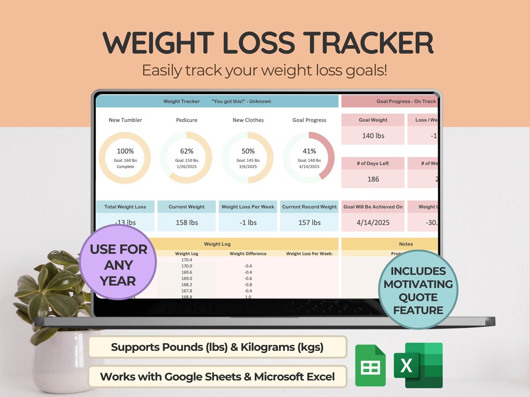 Weight Loss Tracker Excel Weight Loss Spreadsheet Weight Loss Journal ...