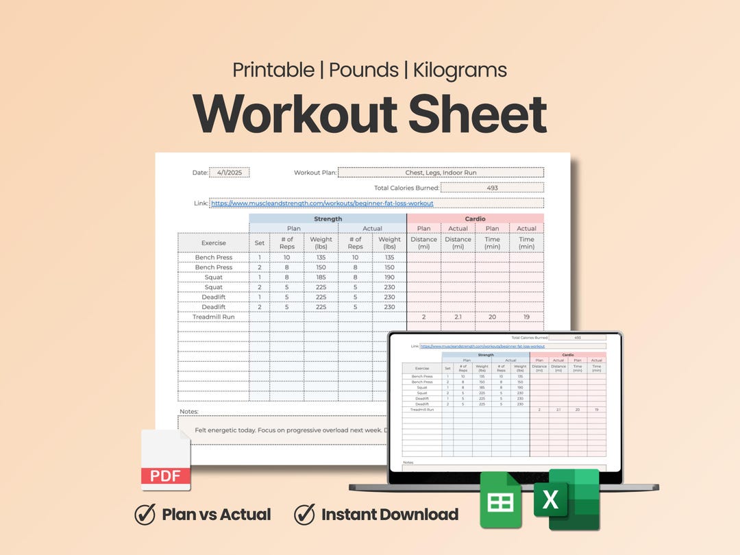 Workout Tracker PDF Download Instant Fitness Planner Strength Training ...