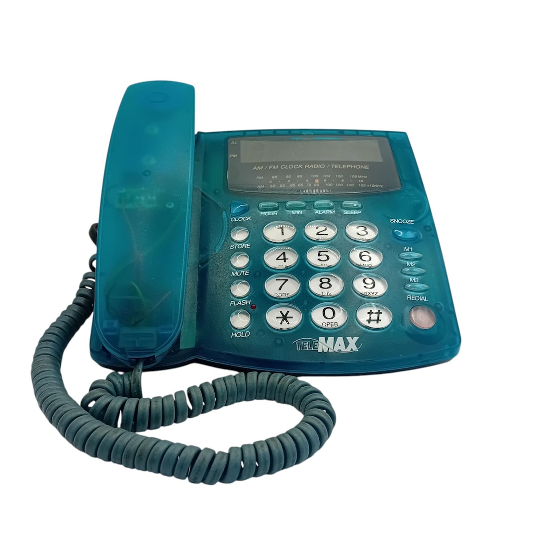 2000 VTG Y2K Telemax Am/fm Clock Radio Transparent Turquoise Phone Cord ...