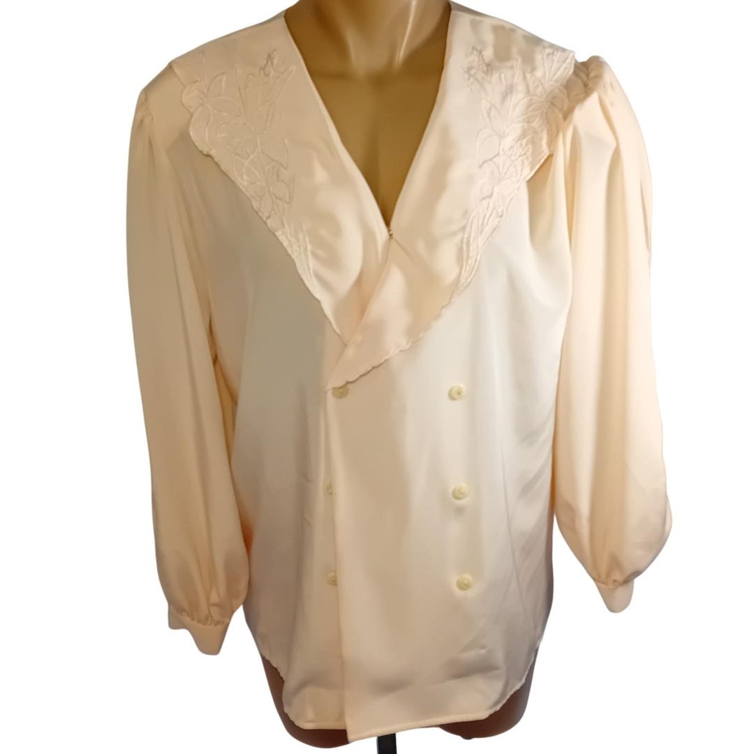 Vintage 80s Style Rite Blouse Peach Embroidered Collar Double Breasted ...