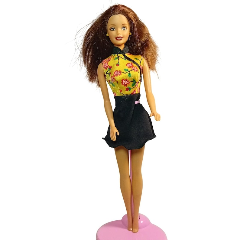 1998 Vintage Barbie Style Brunette Doll Mattel Asian Inspired Dress ...