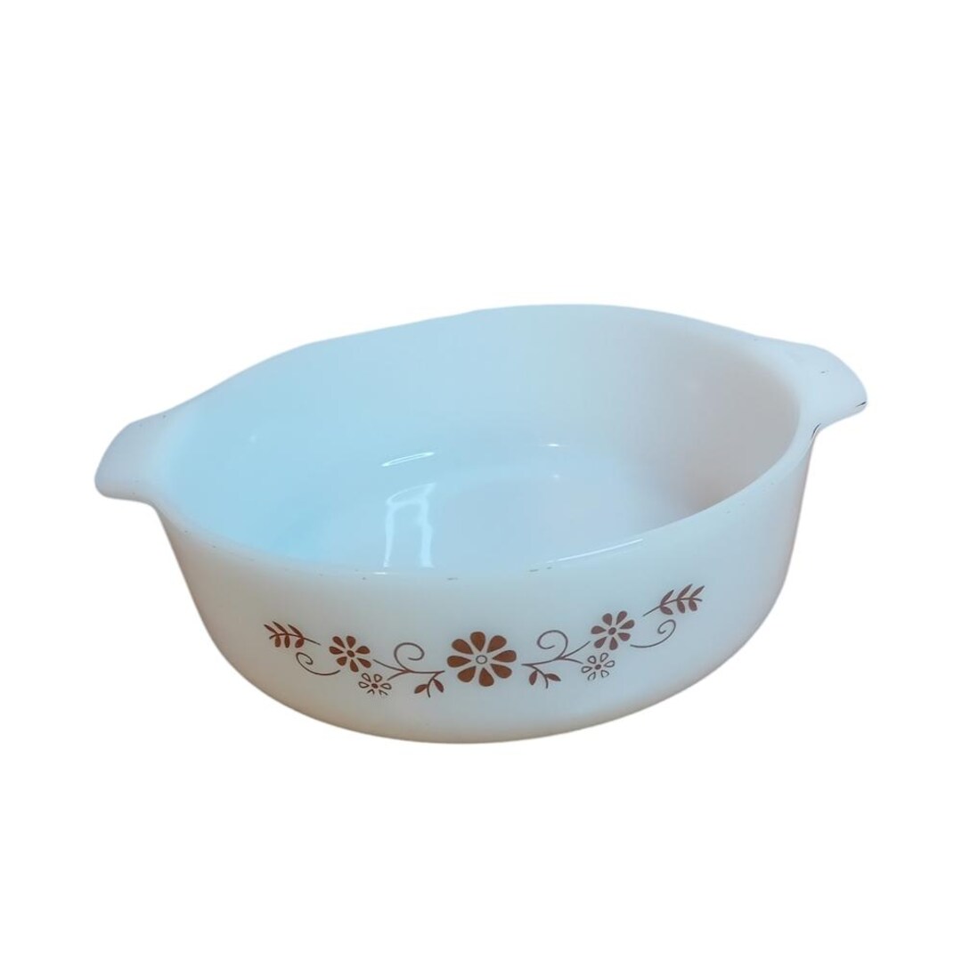 Vintage Dynaware 1960s Round Milk Glass Casserole Dish in Brown Daisy ...