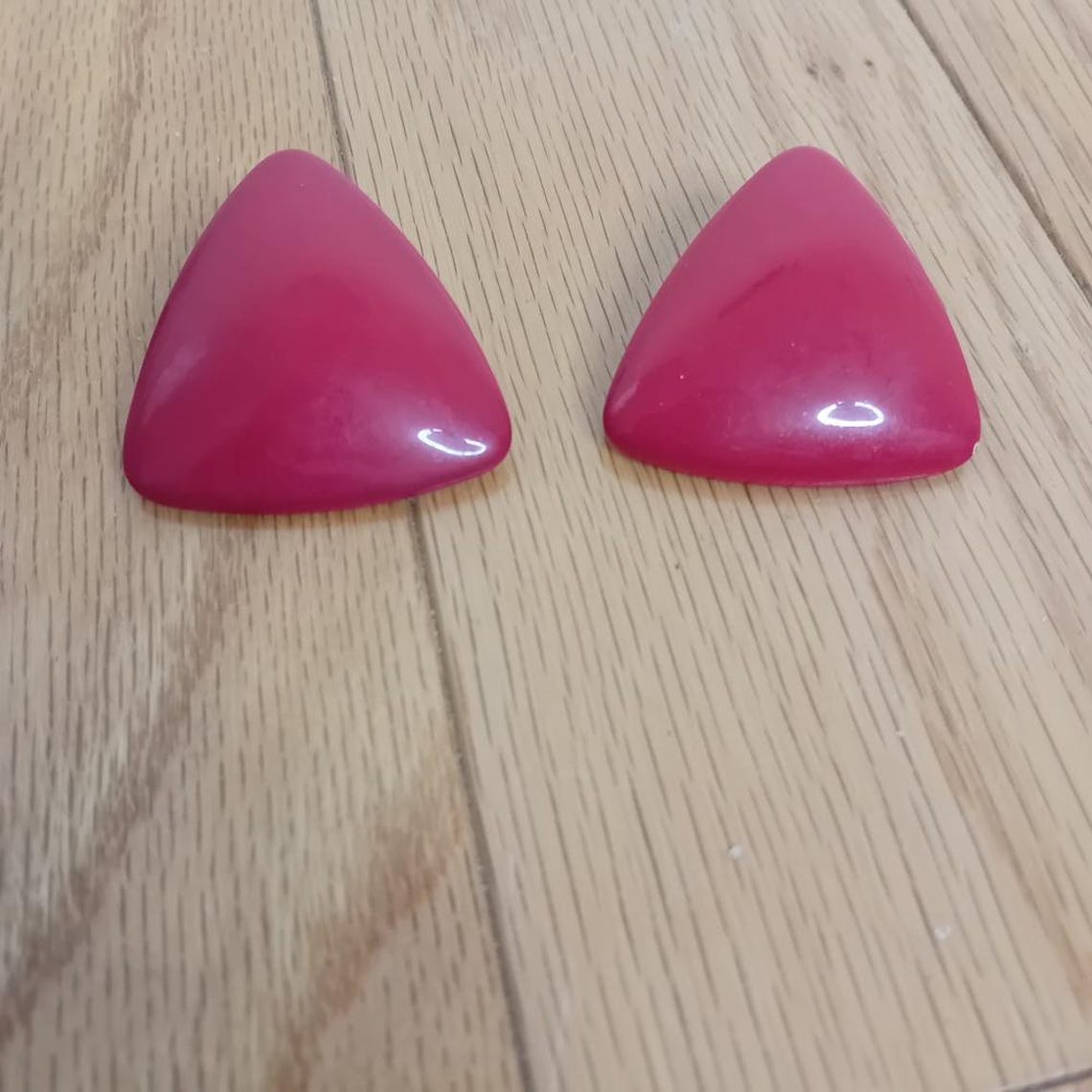 2 Vintage VTG 80s 1980s Large Red Triangle Earrings Statement Business ...