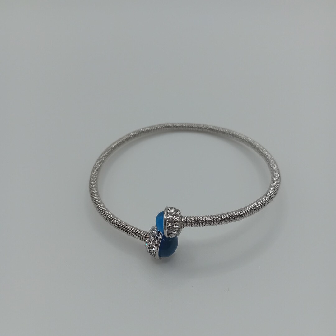 Vintage Women;s Dainty Blue Jewel Bezel Silver Tone Adjustable Coil ...