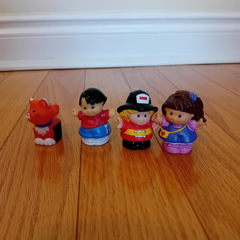 1998 Lot of 4 Little People Fisher Price Orange Cat, Worker Boy ...