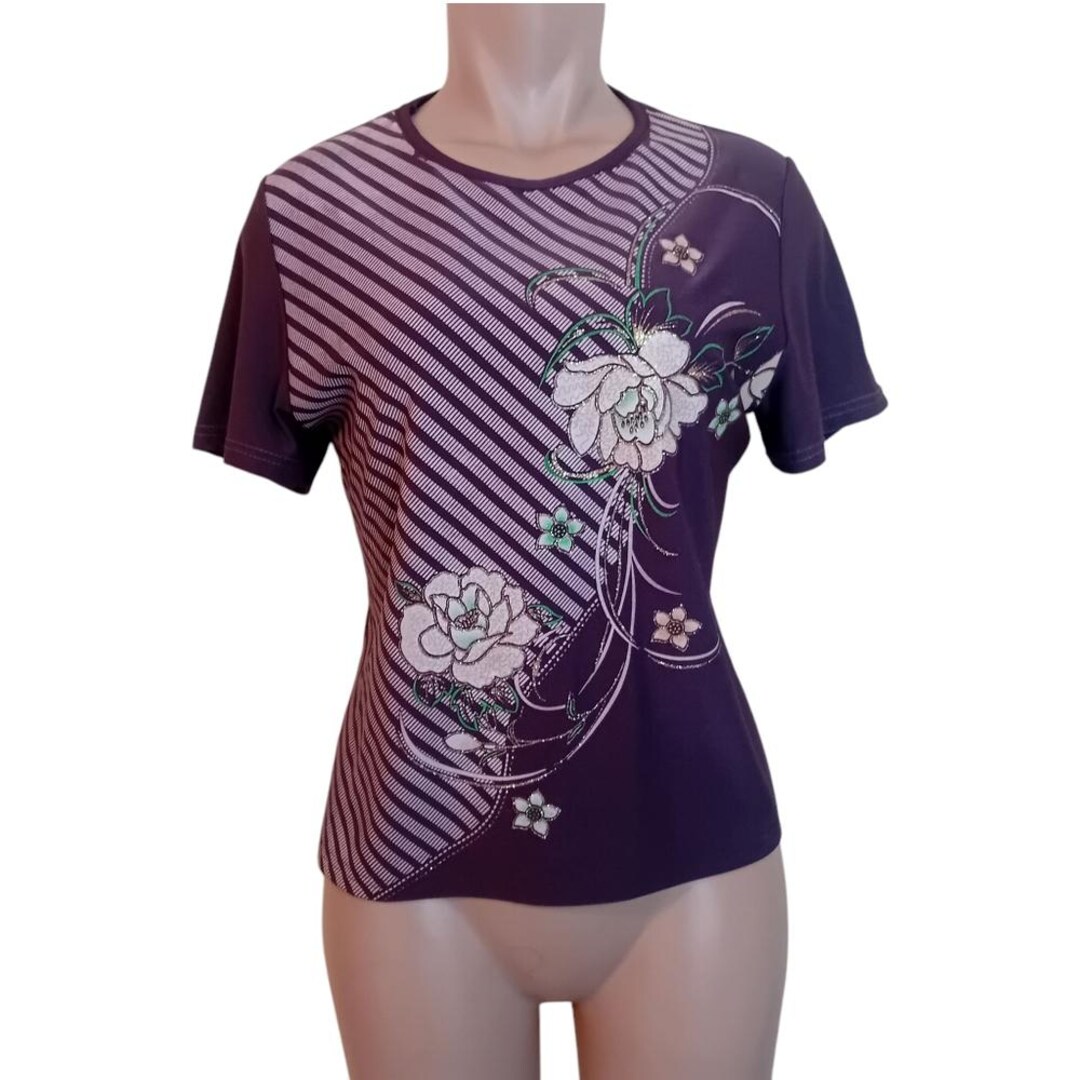 Women's 2000s Vintage Y2K Nylon Glitter Floral Roses Striped Gym ...