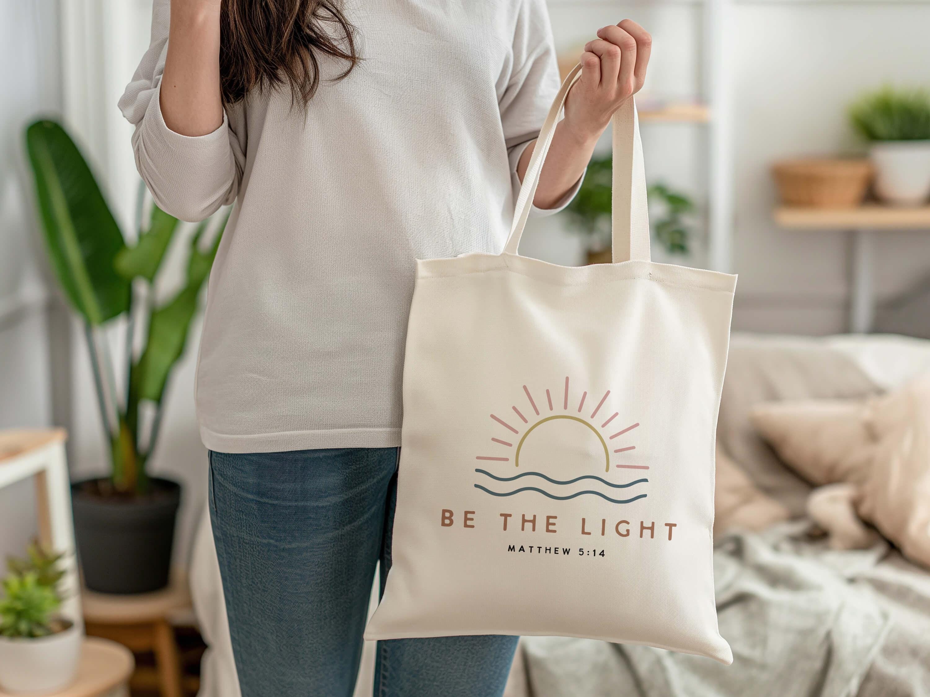 Be the Light Christian Tote Bag, Bible Verse Tote, Church Bag ...