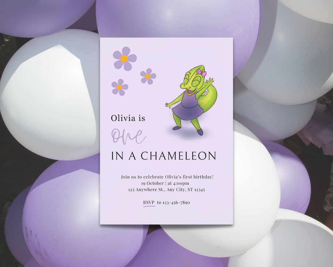 One in a Chameleon Birthday, Coco the Chameleon, First Birthday Invite ...