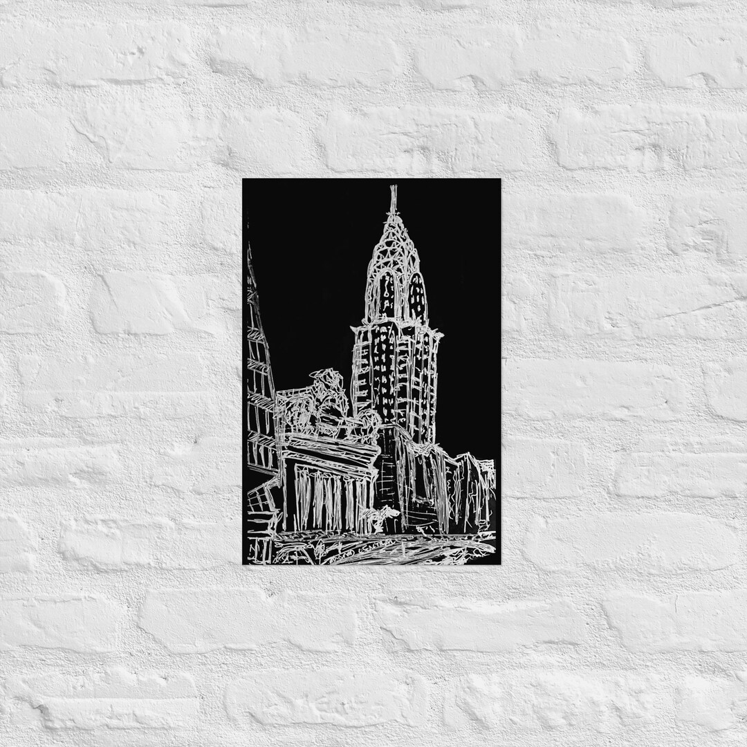 Chrysler Building Sketch Print, New York City Art, NYC Gift, Manhattan ...