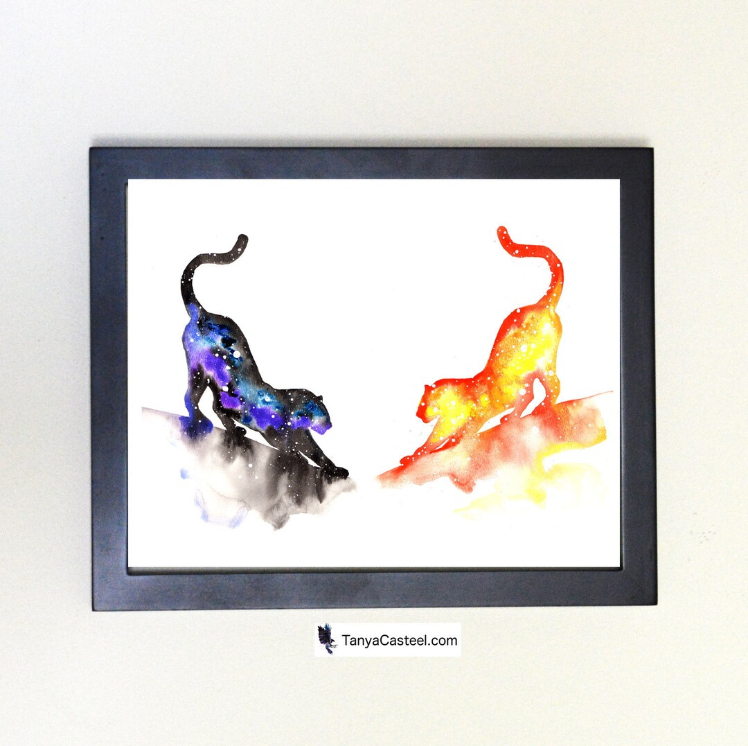 Moon and Sun Panthers Art Print, Watercolor 8x10 - Etsy