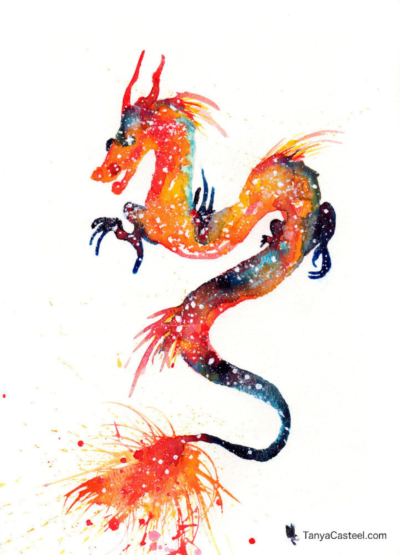 Cosmic Fire Dragon Art Print, Watercolor 8x10 - Etsy