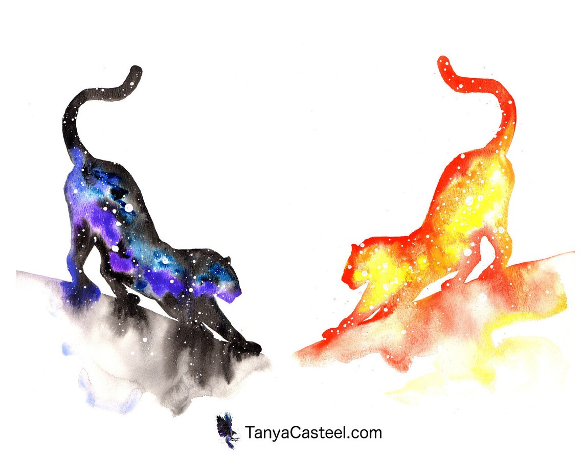 Moon and Sun Panthers Art Print Watercolor 8x10 - Etsy