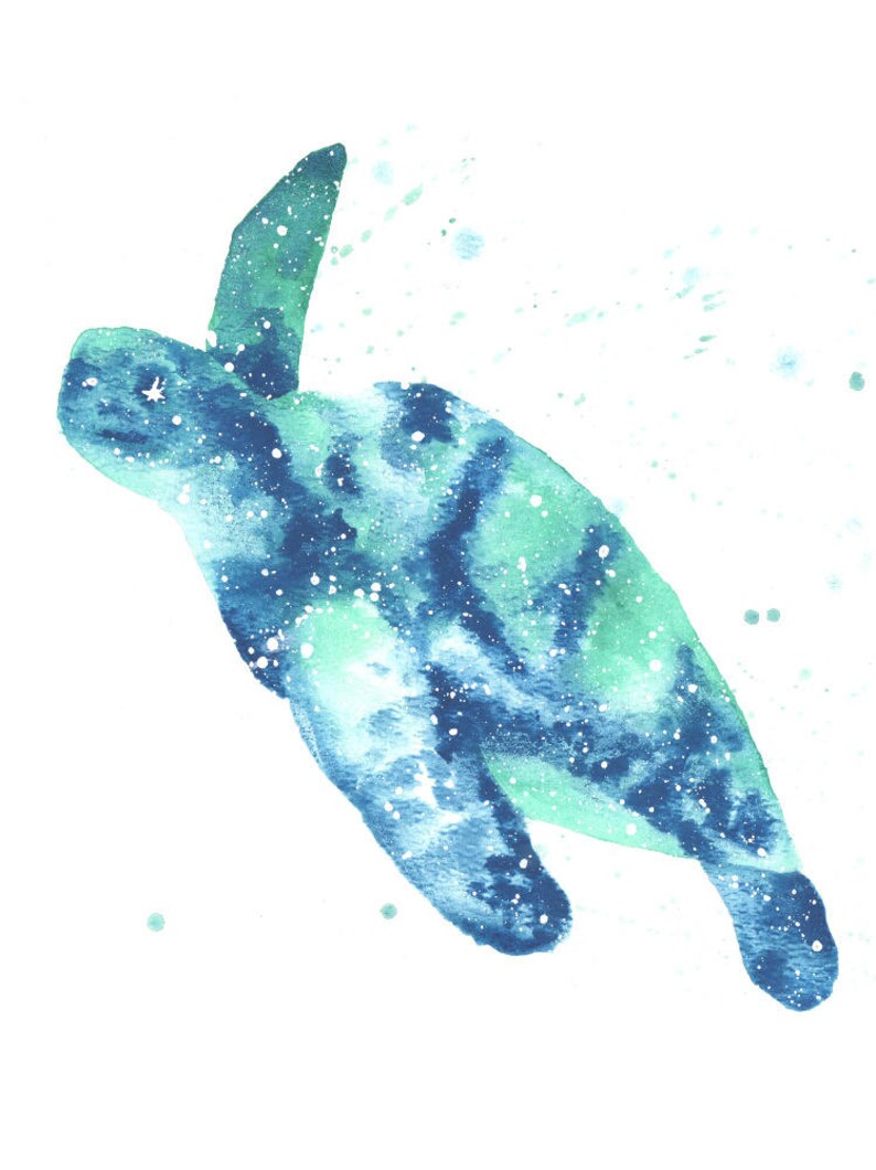 Cosmic Sea Turtle Art Print Watercolor 8x10 - Etsy