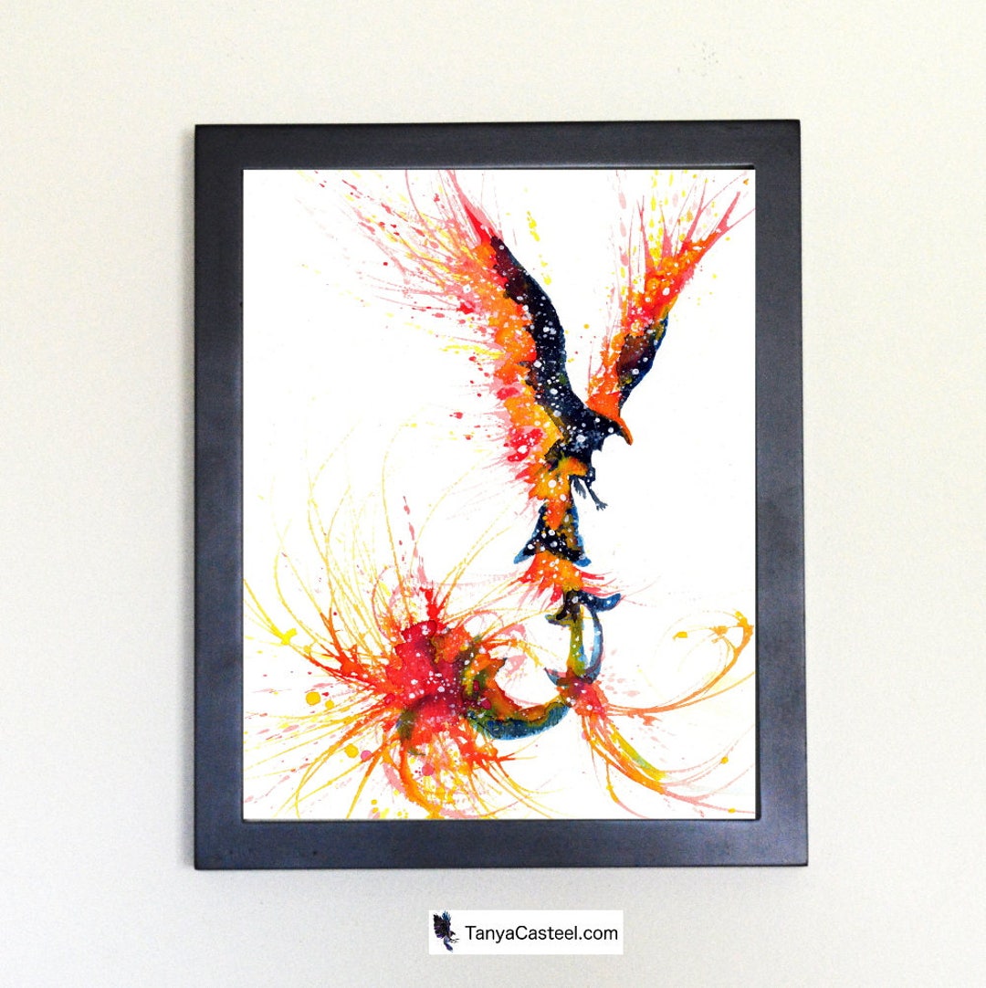 Cosmic Phoenix Art Print, Watercolor 8x10 - Etsy
