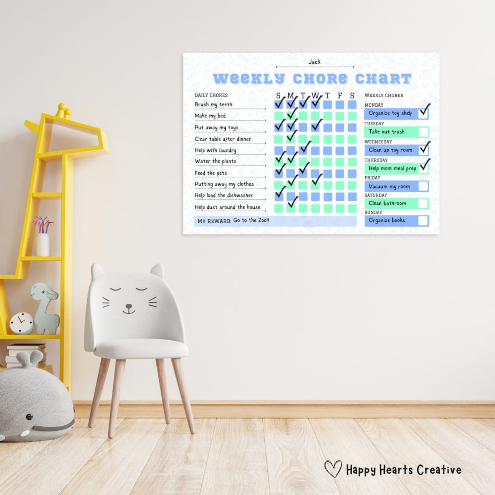 Editable Chore Chart for Boys | Printable Daily Weekly Responsibility ...