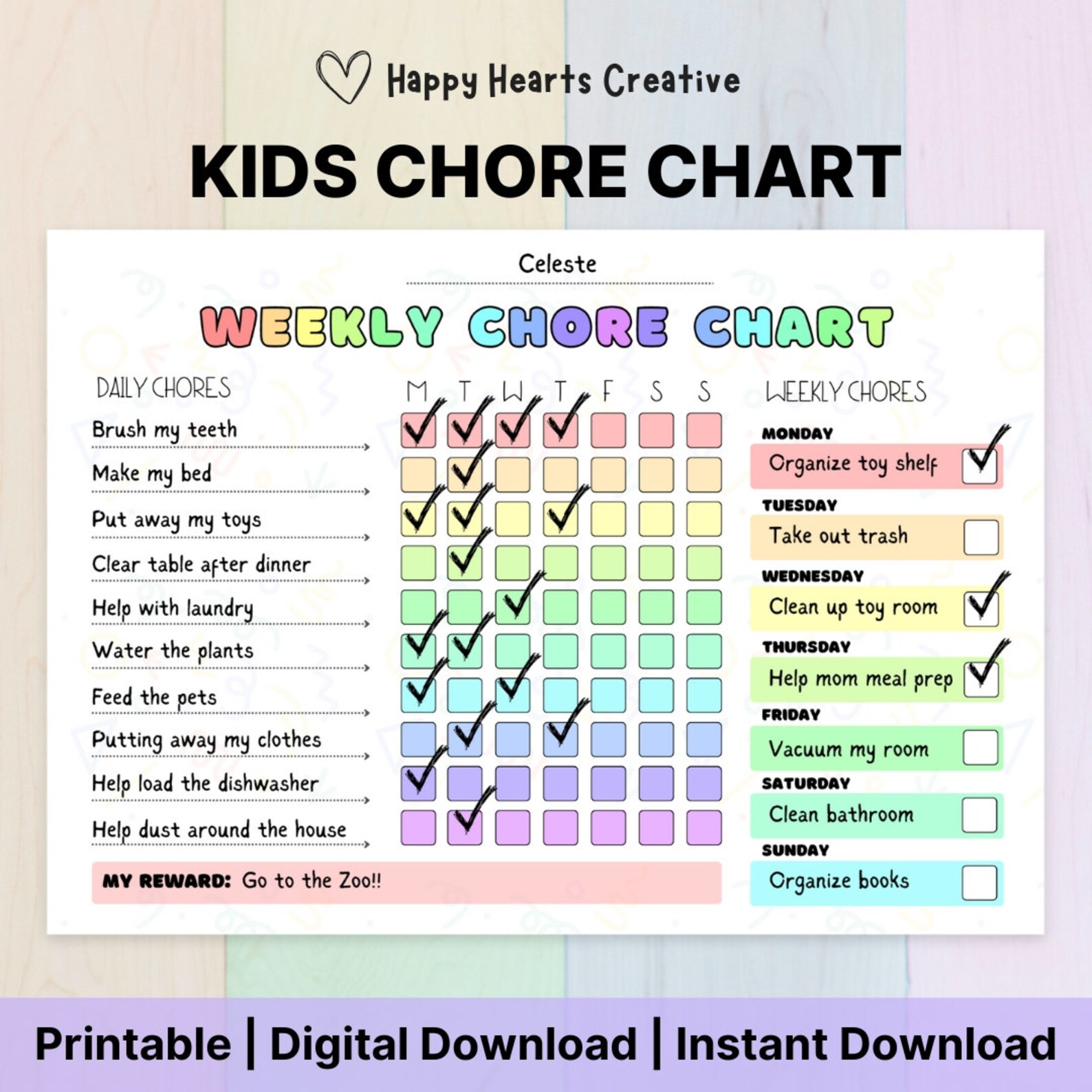 Editable Chore Chart for Kids | Printable Daily Weekly Responsibility ...