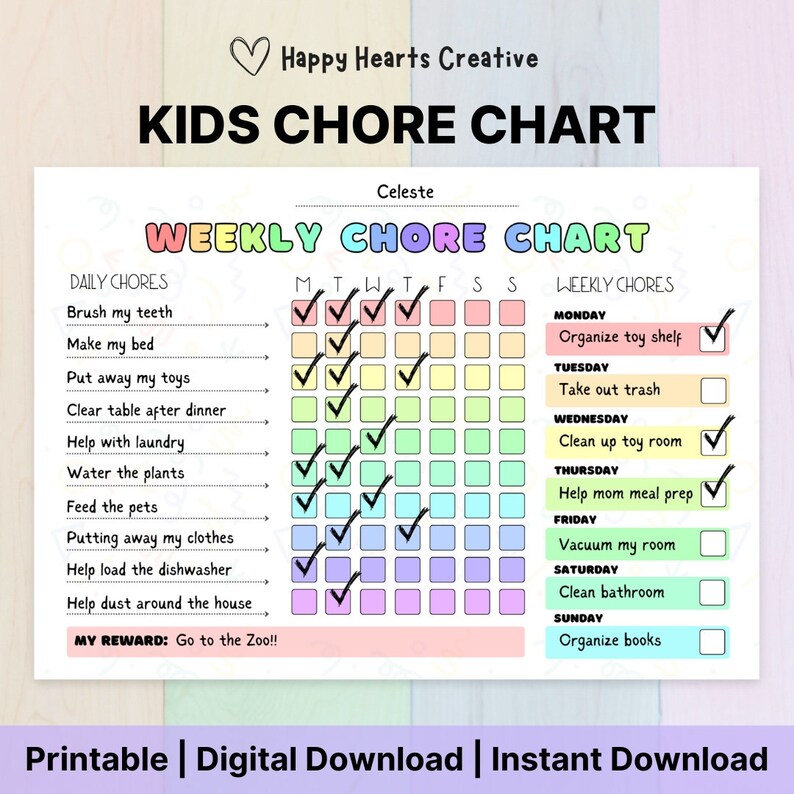 Editable Chore Chart for Kids | Printable Daily Weekly Responsibility ...