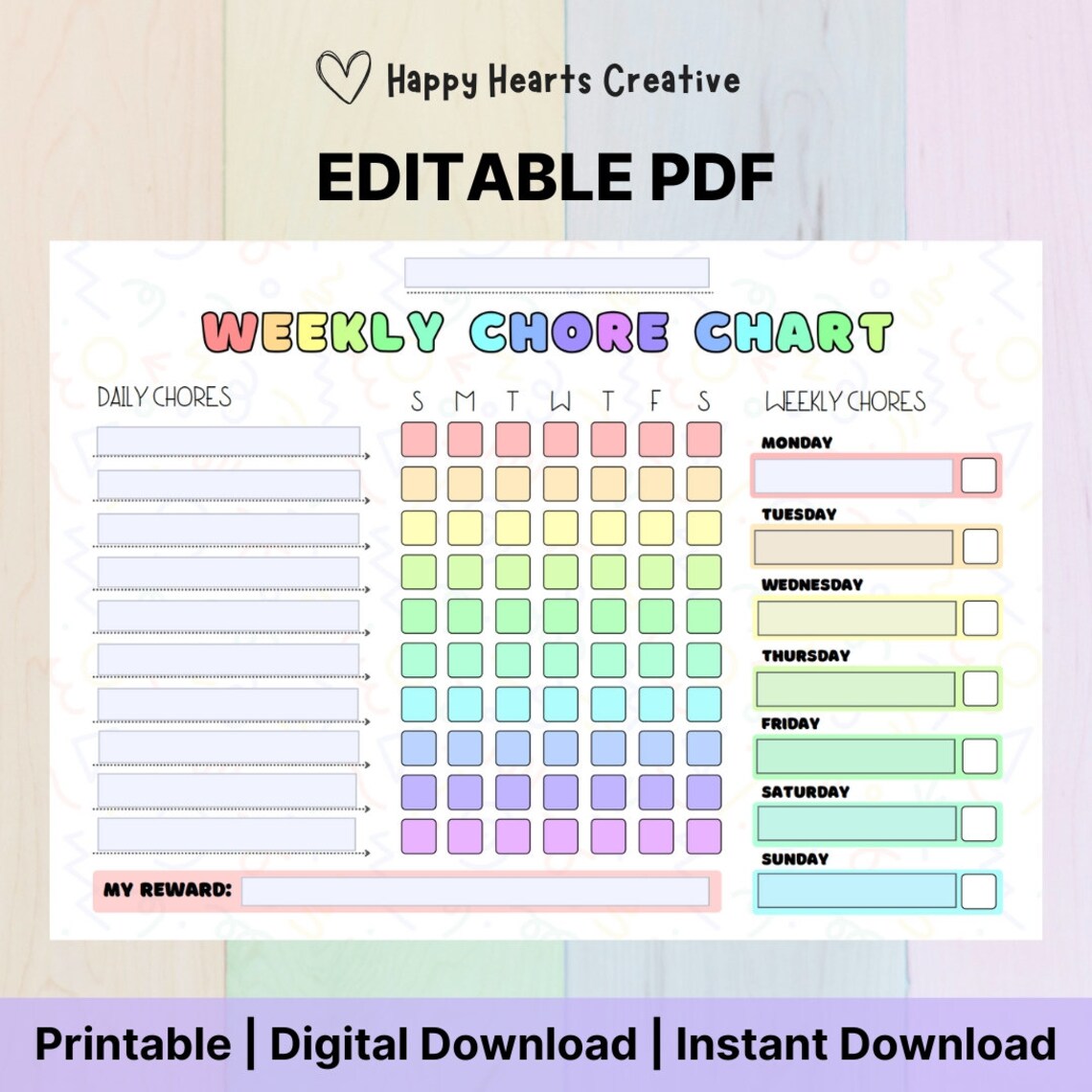 Editable Chore Chart for Kids | Printable Daily Weekly Responsibility ...
