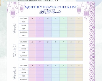 Monthly Prayer Checklist Printable Islamic Prayer Tracker Digital ...