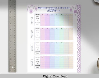 Monthly Prayer Checklist Printable Islamic Prayer Tracker Digital ...