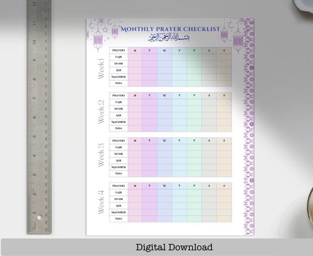 Printable Monthly Islamic Prayer Checklist - Digital Download | Muslim ...