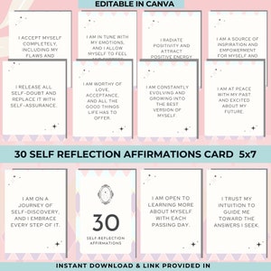 30 Editable Self Reflection Affirmation Cards, Printable Vision Board ...