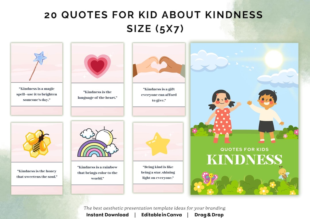 20 Printable Kindness Quotes for Kids-editable Canva Art for Teachers ...