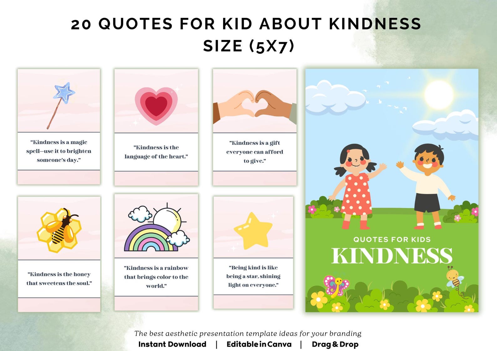 20 Printable Kindness Quotes for Kids-editable Canva Art for Teachers ...
