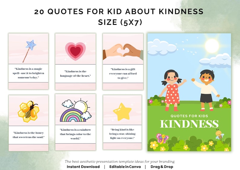 20 Printable Kindness Quotes for Kids-editable Canva Art for Teachers ...