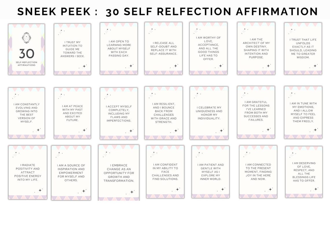 30 Editable Self Reflection Affirmation Cards, Printable Vision Board ...