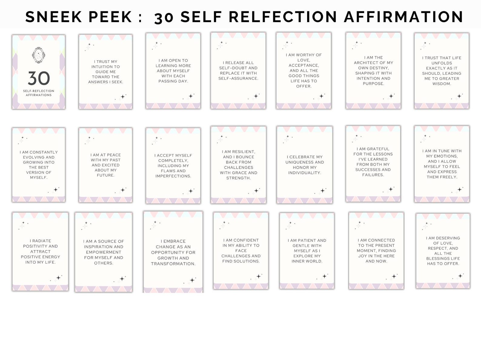 30 Editable Self Reflection Affirmation Cards, Printable Vision Board ...