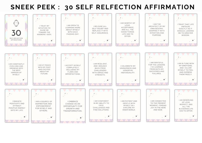 30 Editable Self Reflection Affirmation Cards, Printable Vision Board ...