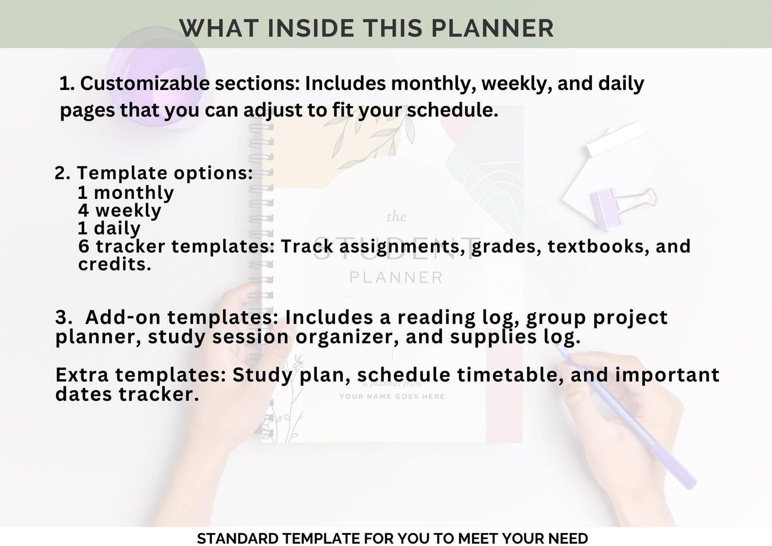 Student Planner Template Editable & Printable in Canva for Students ...