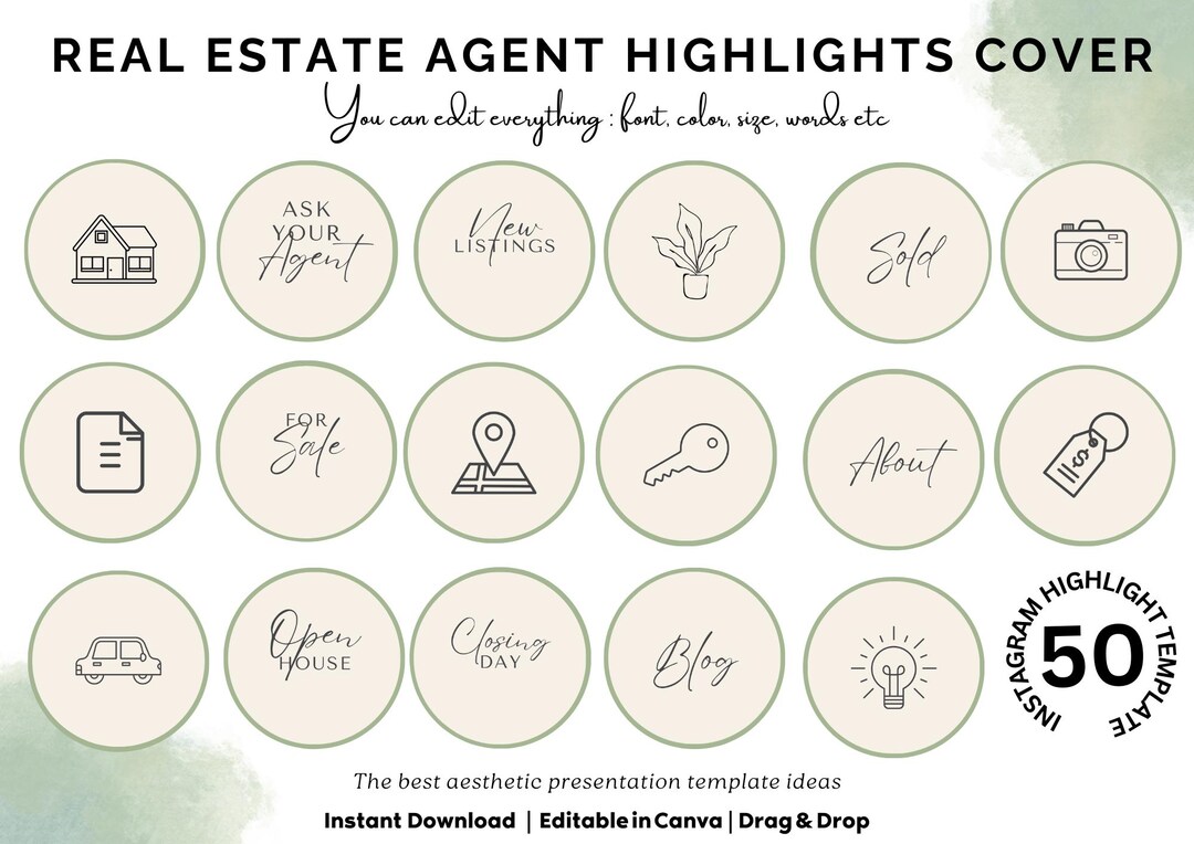 50 Highlight Templates Editable Canva Real Estate Social Media ...