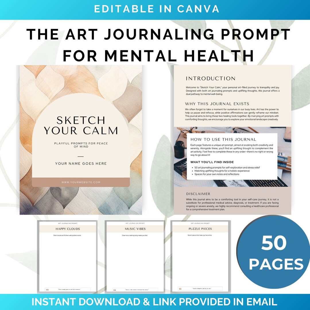 50 Editable Art Journaling Prompts for Mental Health & Mindfulness ...