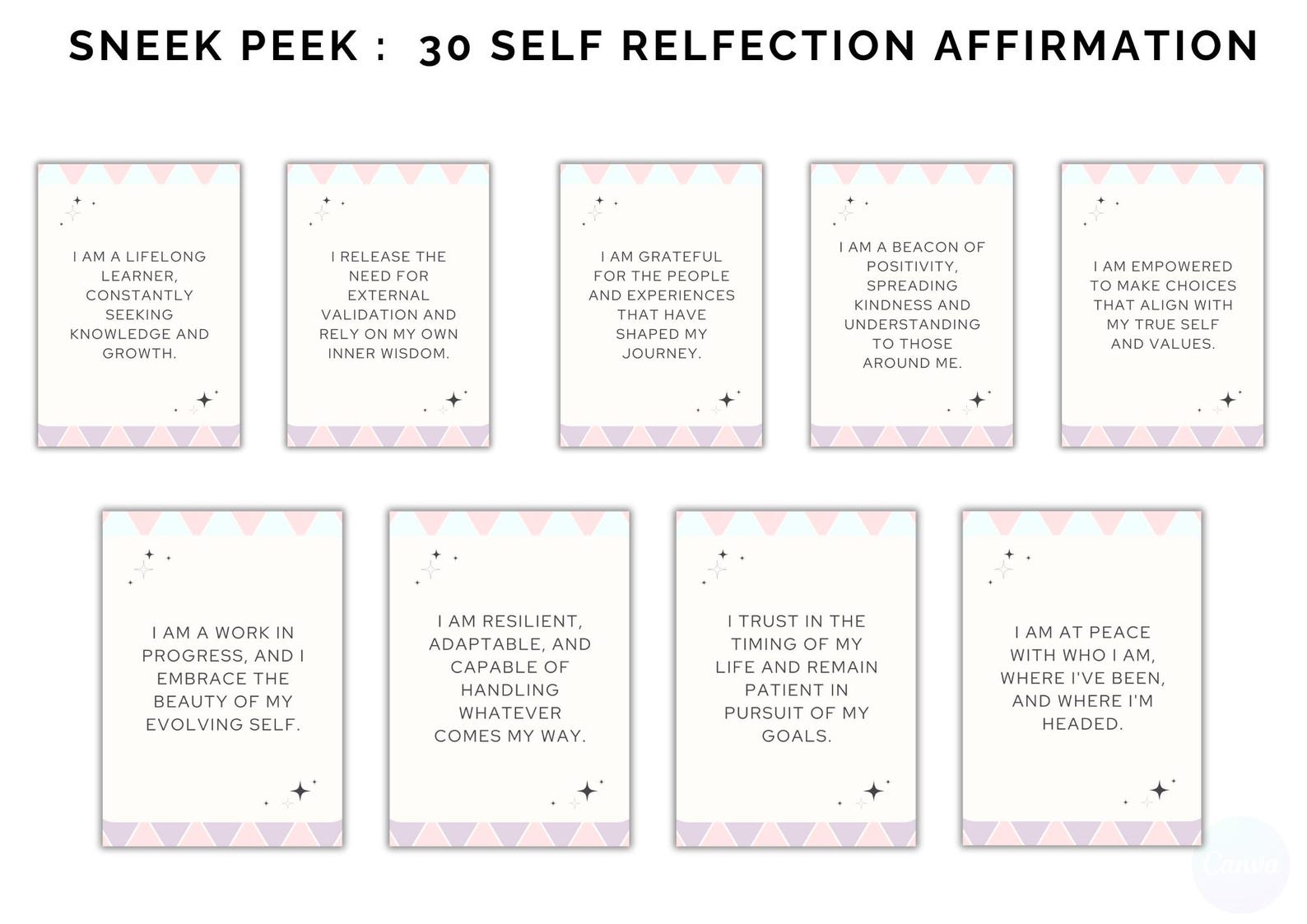 30 Editable Self Reflection Affirmation Cards, Printable Vision Board ...