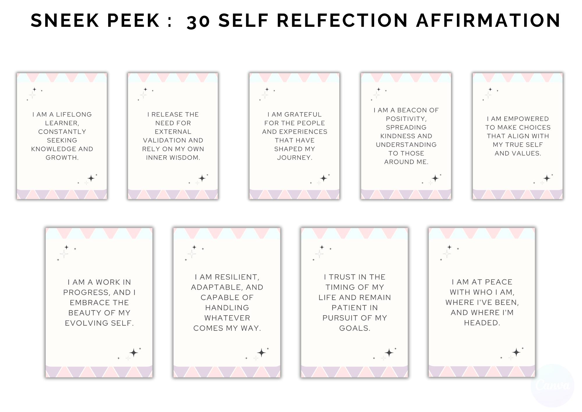 30 Editable Self Reflection Affirmation Cards, Printable Vision Board ...