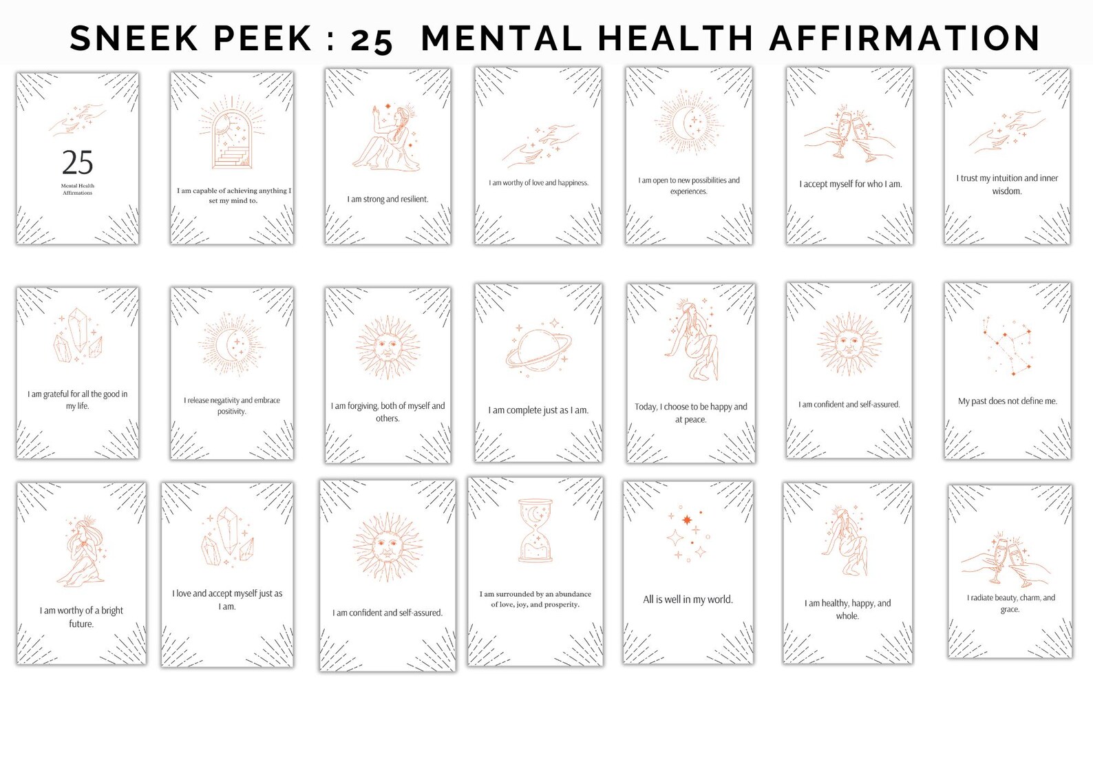 25 Affirmation Cards Printable & Editable , Affirmation Cards Digital ...