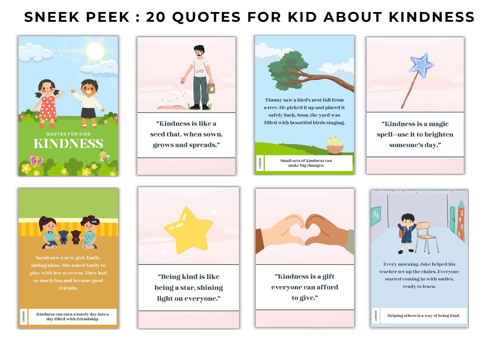 20 Printable Kindness Quotes for Kids-editable Canva Art for Teachers ...