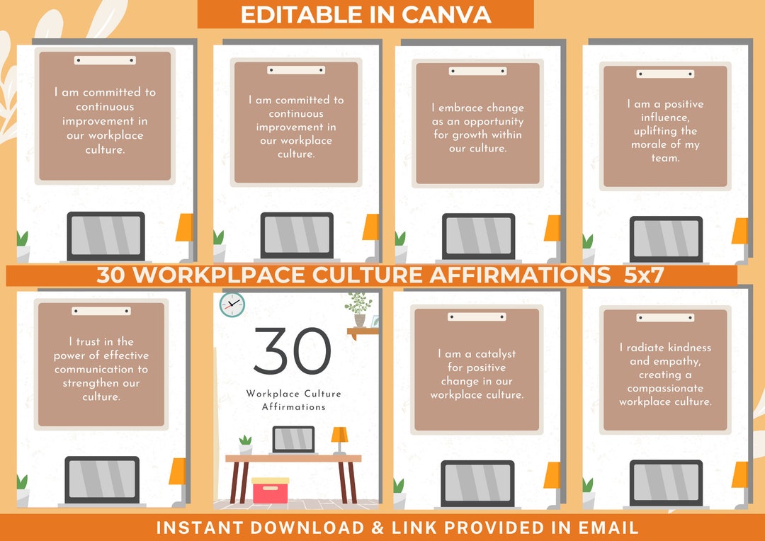 30 Editable Workplace Affirmation Cards, Printable for Vision Board ...